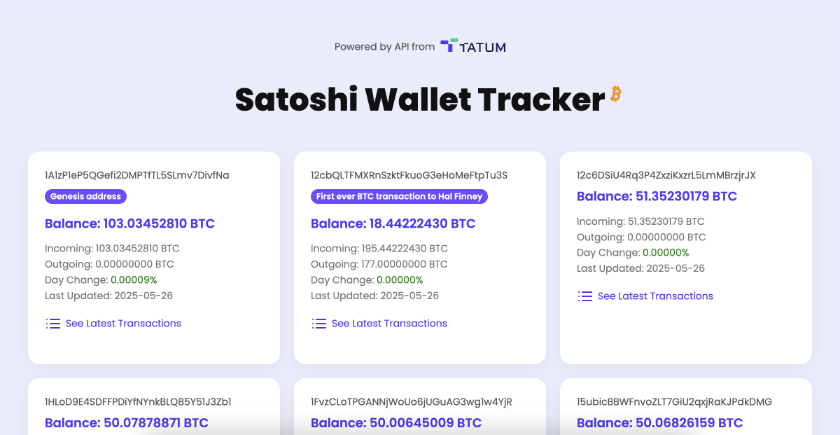 Satoshi Wallet Tracker by Tatum